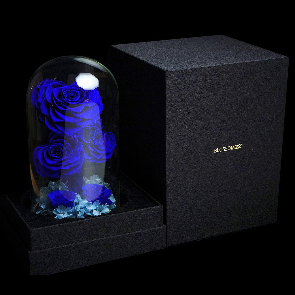 藍心型玫瑰保鮮花瓶｜Blue Heart Roses Preserved Flower Bell Jar – Blossom22°